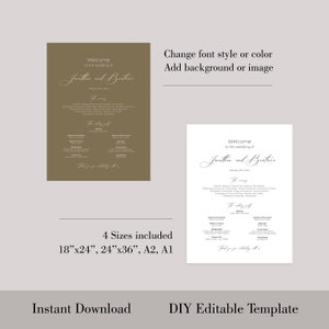 Elegant Wedding Program Template, Minimal Program Poster, Printable ...