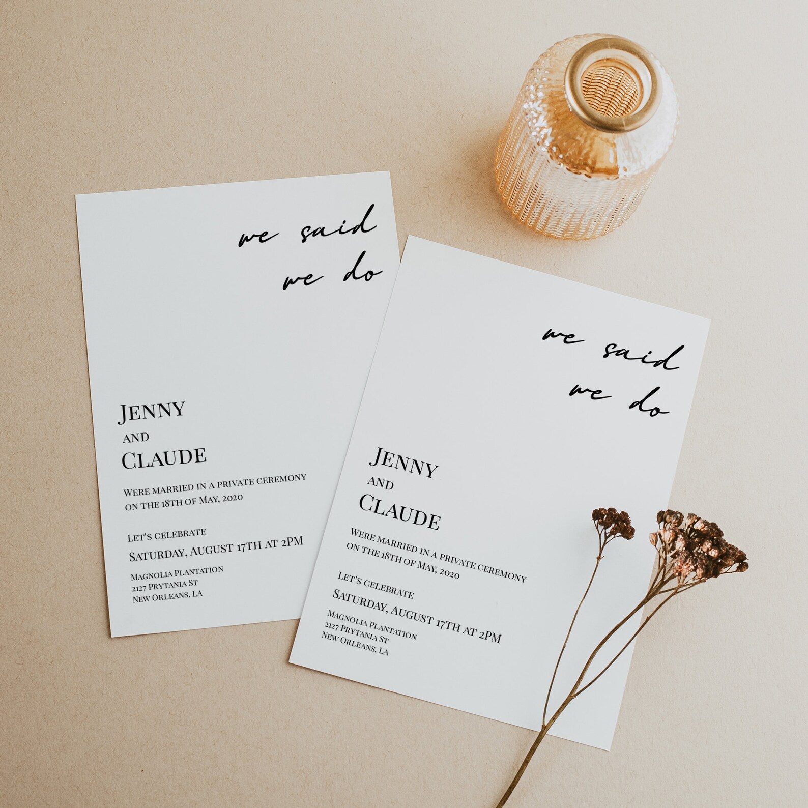 Minimalist We Got Married Invitation Template, Modern Elopement ...