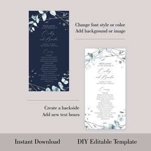 Silver Wedding Program Template, Eucalyptus Wedding Ceremony, Printable ...