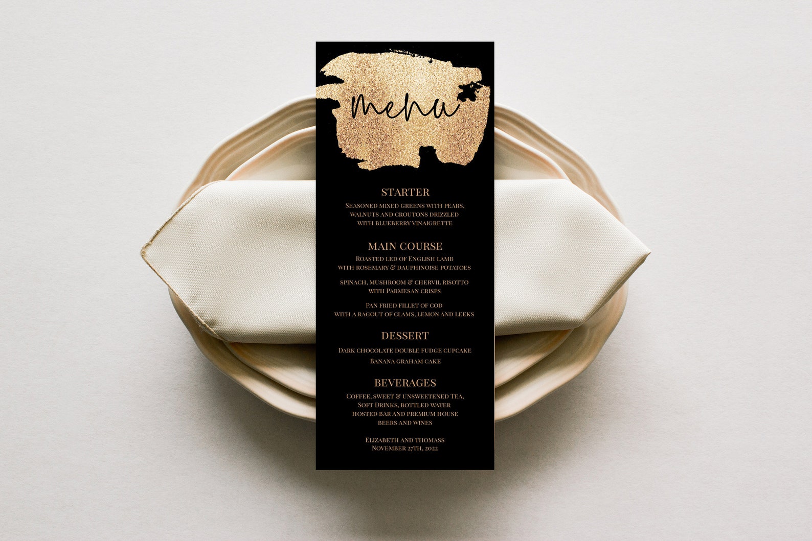 Black And Gold Menu Card Template Menu Template Modern | Etsy