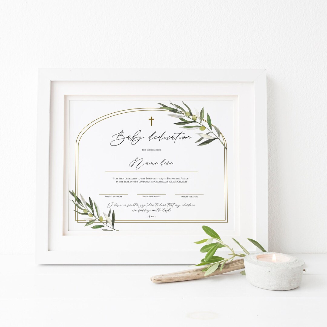 Baby Dedication Certificate With Olive Branch Child Dedication ...