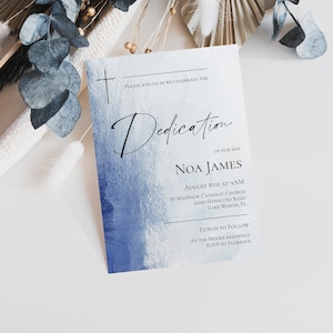 Blue Modern Dedication Invitation Template Navy Blue Dedication Boy ...