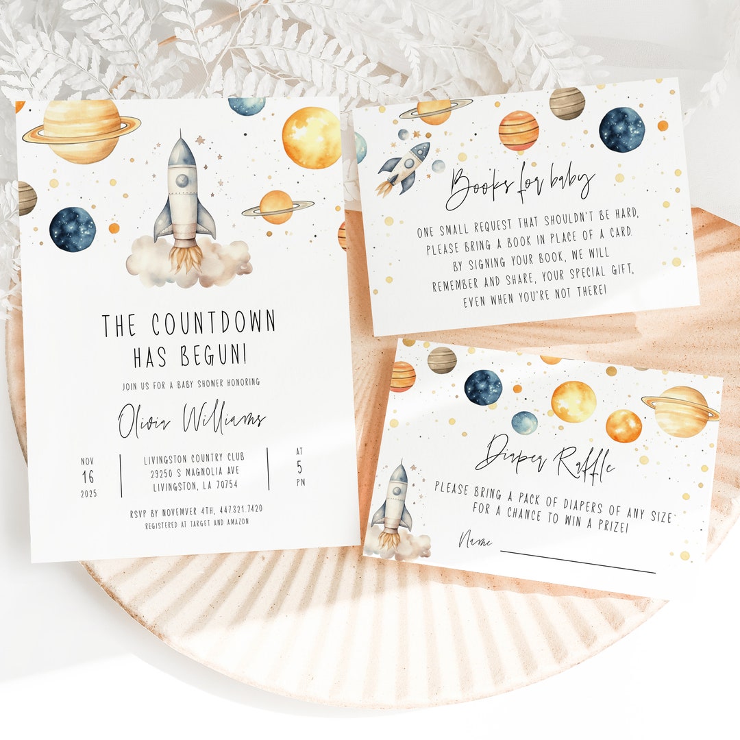 Space Themed Baby Shower Invitation Set Boy Baby Shower Editable ...