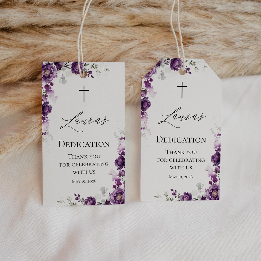 Purple Dedication Favor Tag Template Deep Purple Floral Dedication ...