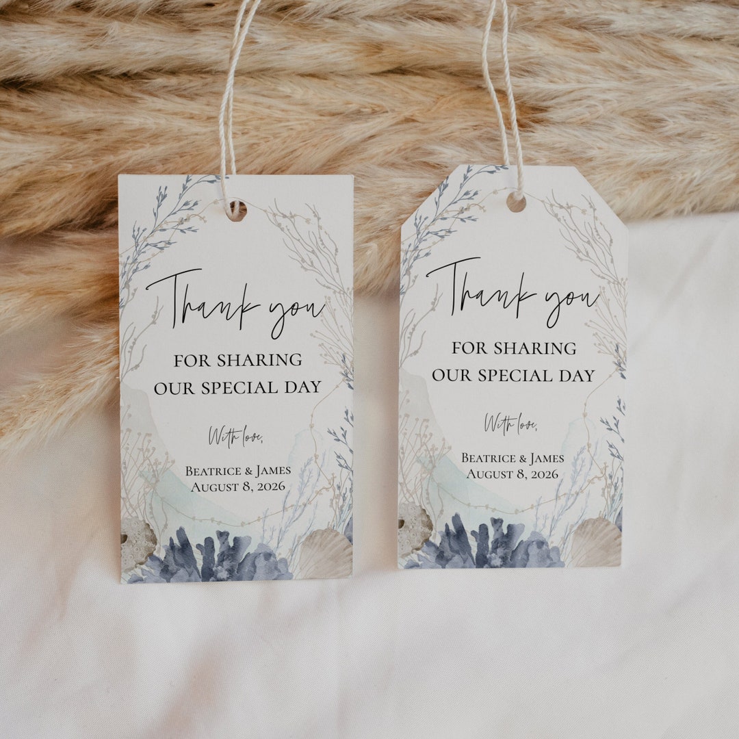 Seashell Thank You Tag Template Coral Favor Tag Printable Under Sea ...