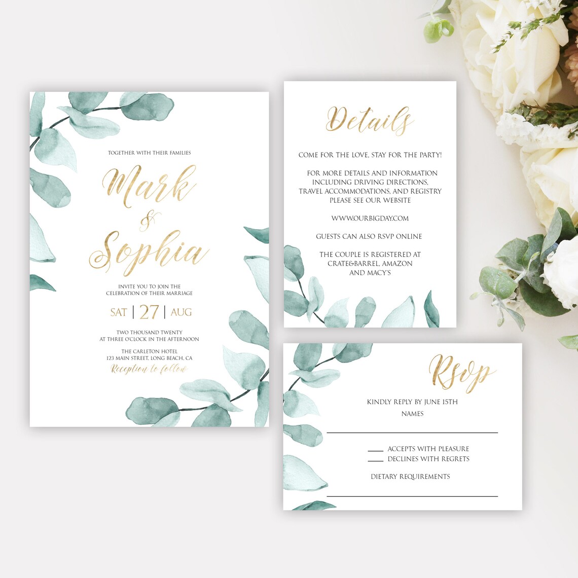 Greenery Wedding Invitation Template Printable Invitation | Etsy