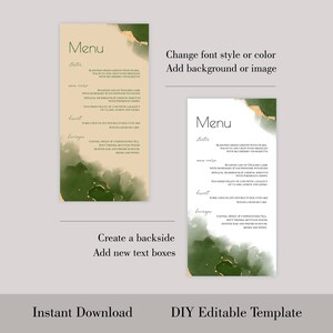 Emerald Green Menu Card Template, Menu Card, Modern Wedding Menu, 100% ...