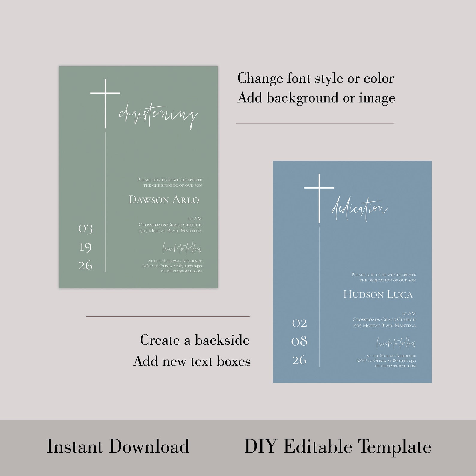 Dusty Blue Dedication Invitation Template Simple Dedication Boy ...