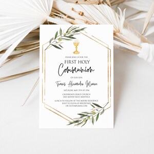 First Communion Invitation Template Download Boy First Holy Communion With Olive Branch 1st ...