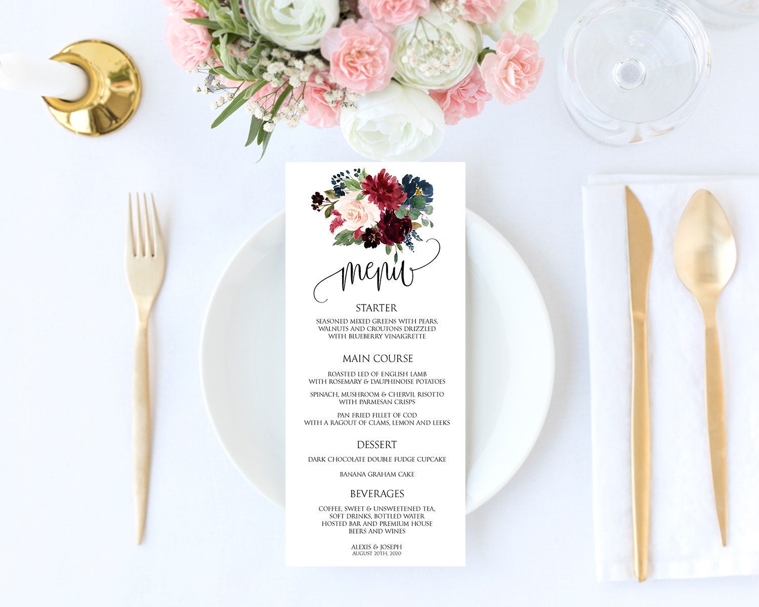 Paper & Party Supplies editable menu card printable bohemian theme ...