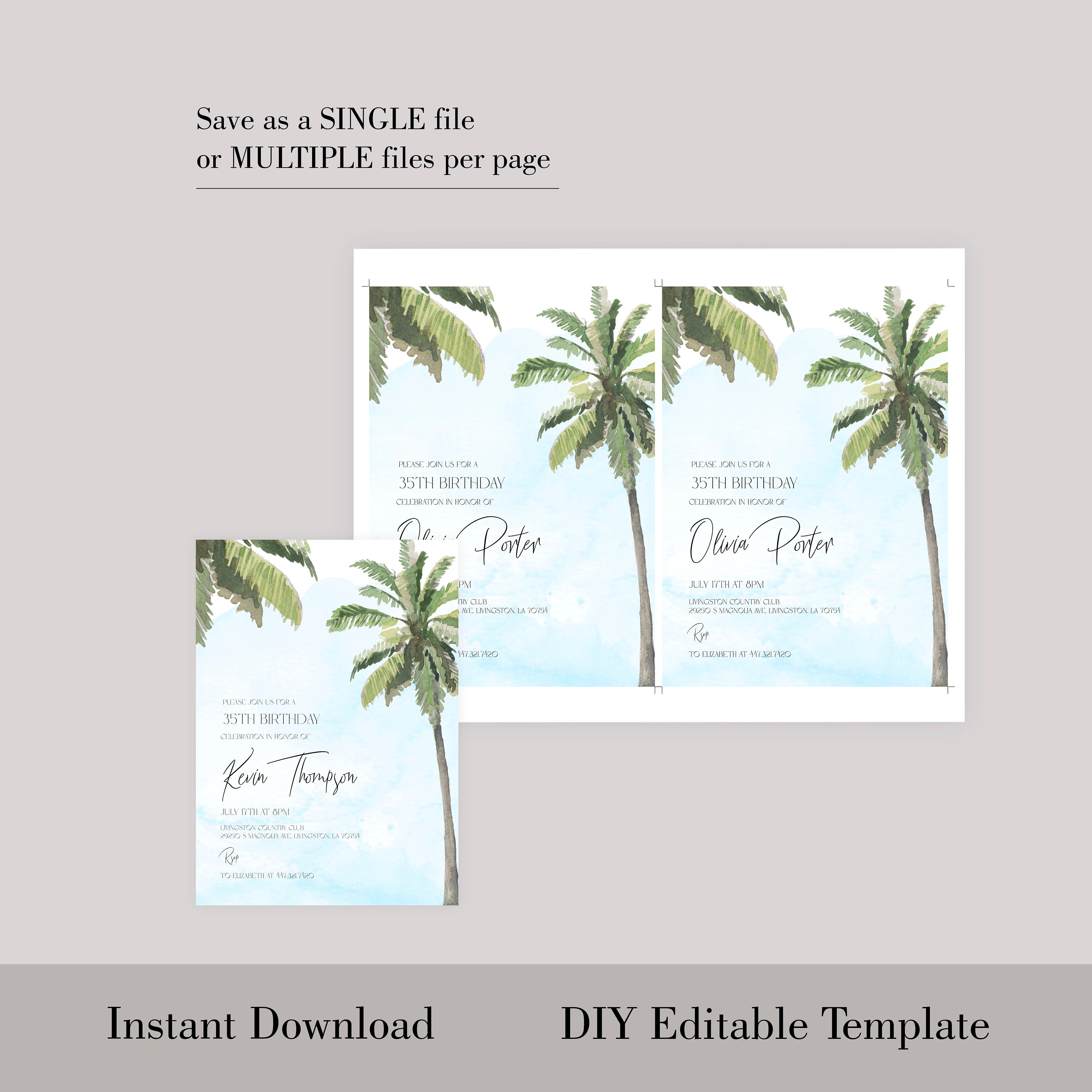 Tropical Birthday Party Invitation Template 100% Editable - Etsy