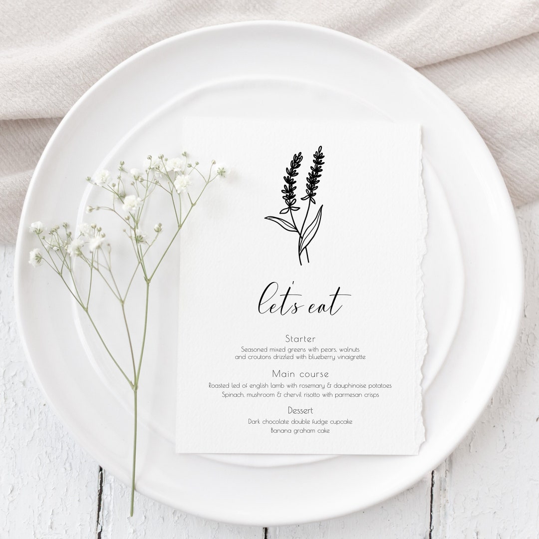 Botanical Menu Card Template, Minimalist Menu Card, Floral Menu, 100% ...