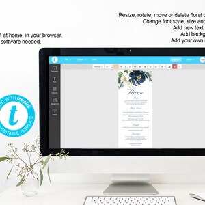 3.75x9 Menu Template, Navy Menu Template, Navy Menu, Navy Menu Cards ...