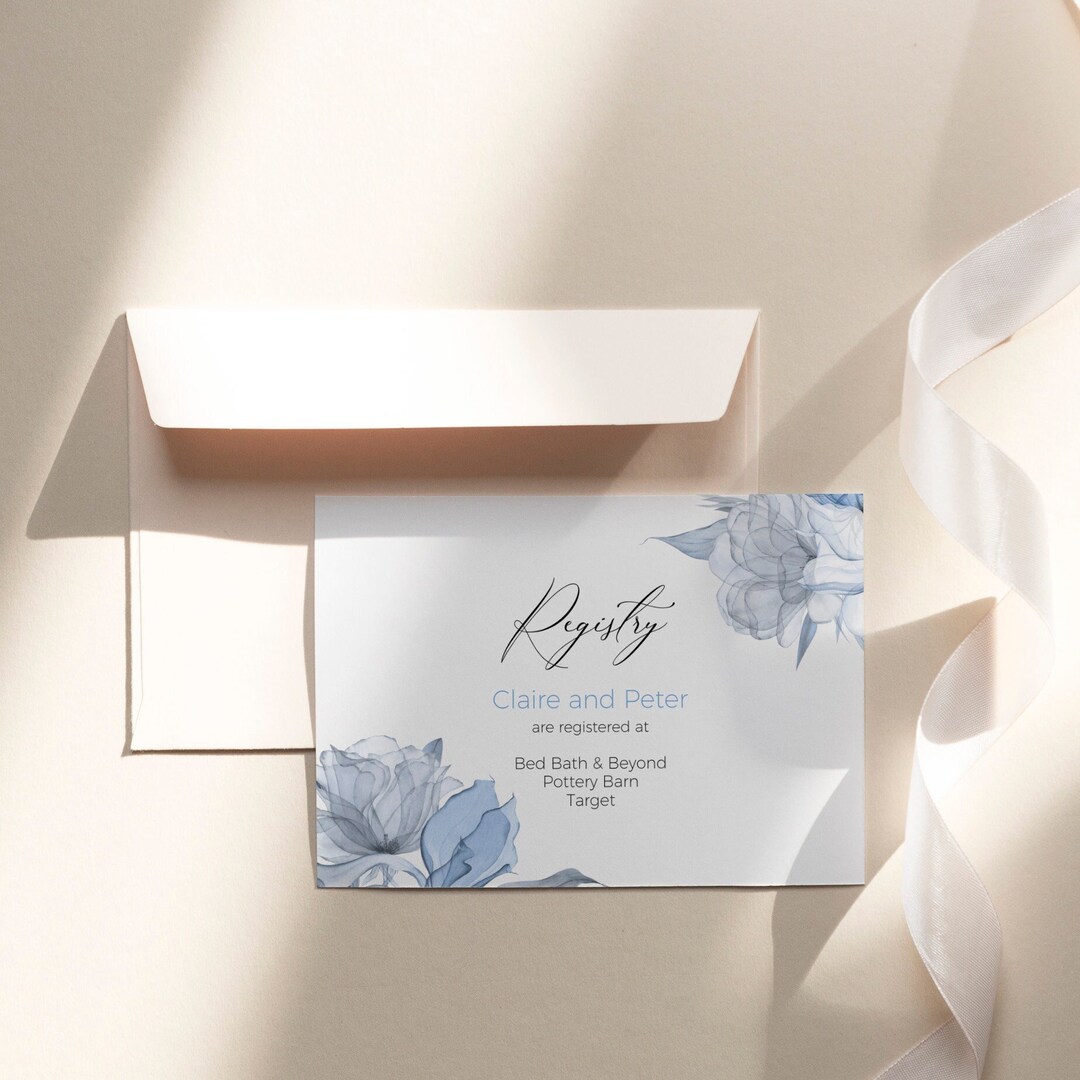 Dusty Blue Registry Card Template, Wedding Enclosure Card, Printable ...