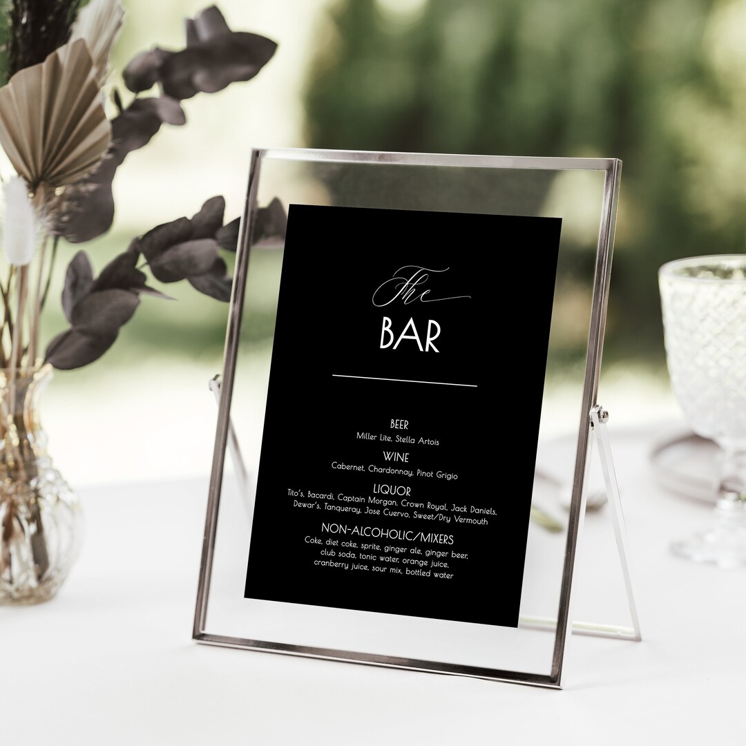 Black Bar Menu Template, Open Bar Menu, 8x10 Bar Menu, Modern Bar Menu ...