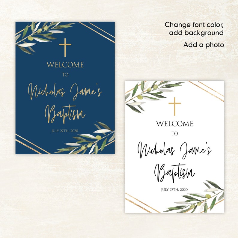Baptism Welcome Sign Gold Welcome Sign Greenery Baptism | Etsy