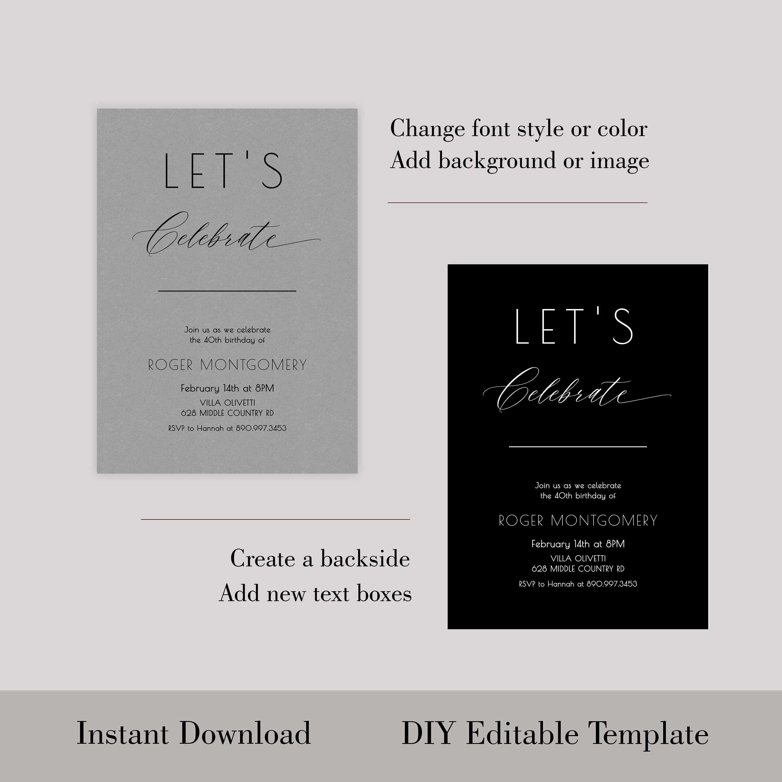 Black Birthday Invitation Template Black and White Invite - Etsy