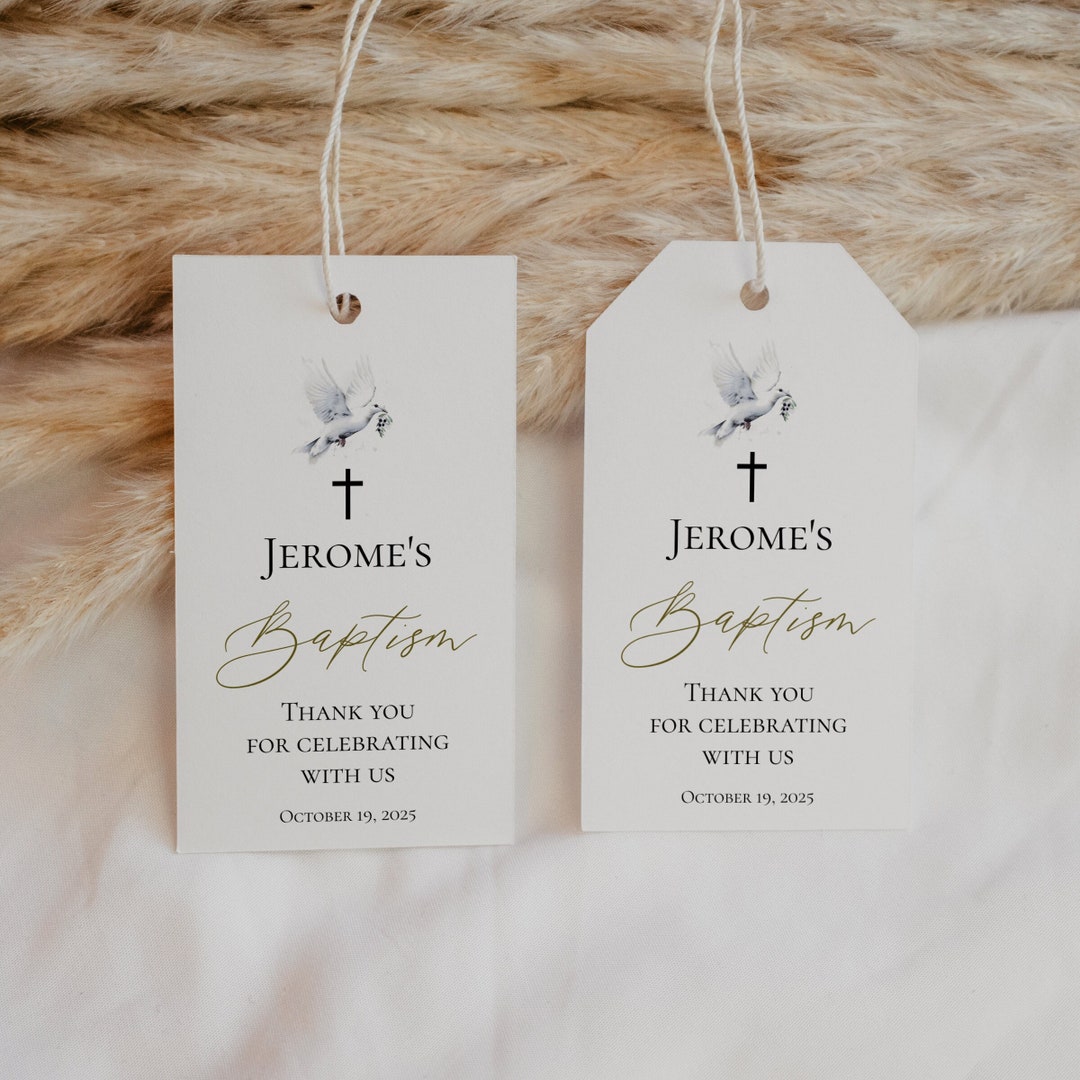 Baptism Favor Tag With Dove Religious Favor Tag Template Religious Tag ...