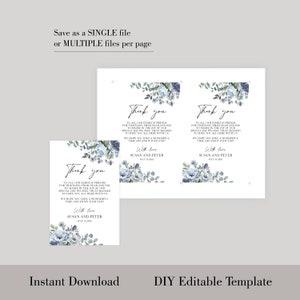 Blue Floral Thank You Note Template, 100% Editable, Dusty Blue Thank ...