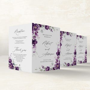 Purple Wedding Program Template Floral Folded Booklet Deep Purple ...