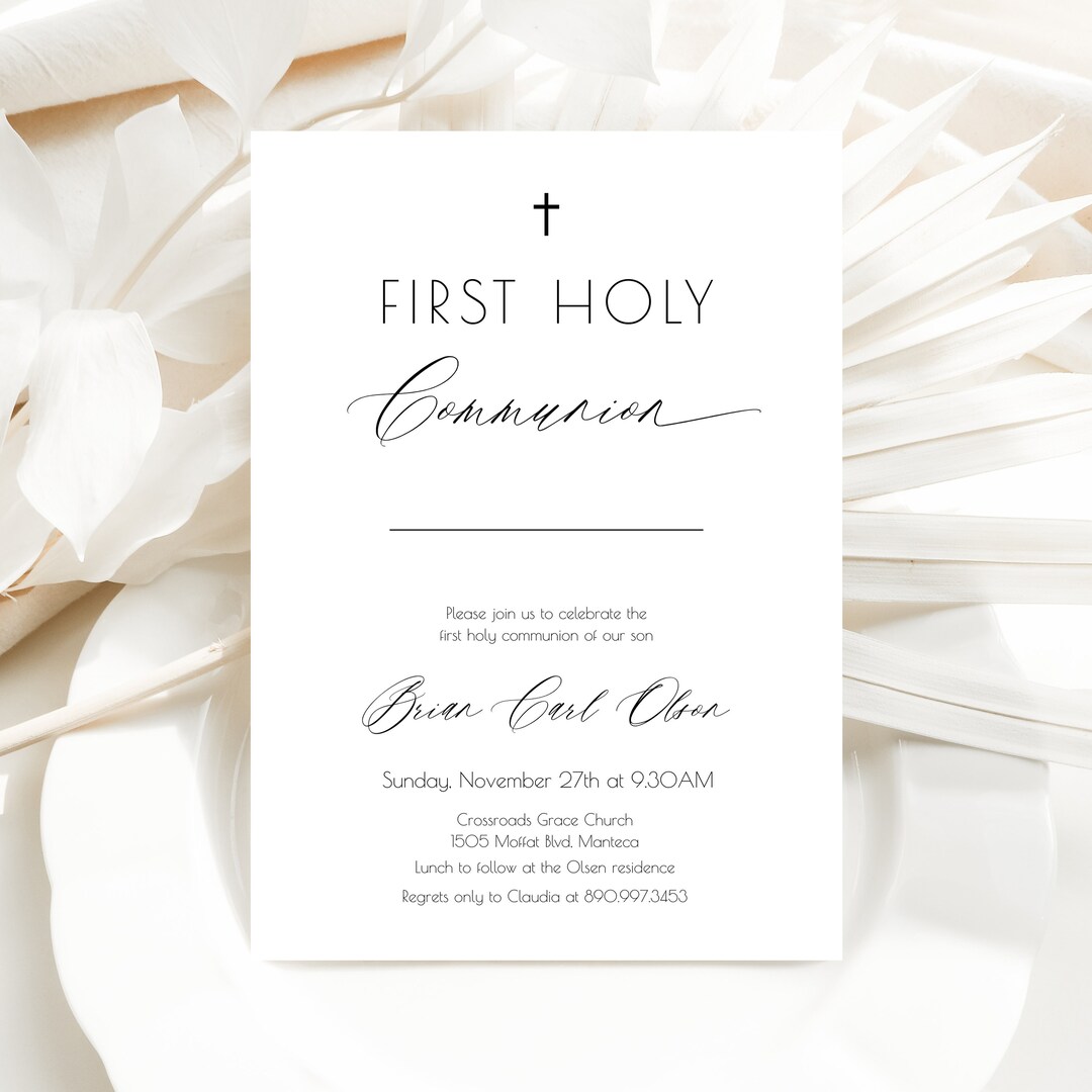 Simple First Holy Communion Invitation Template, Gender Neutral First ...