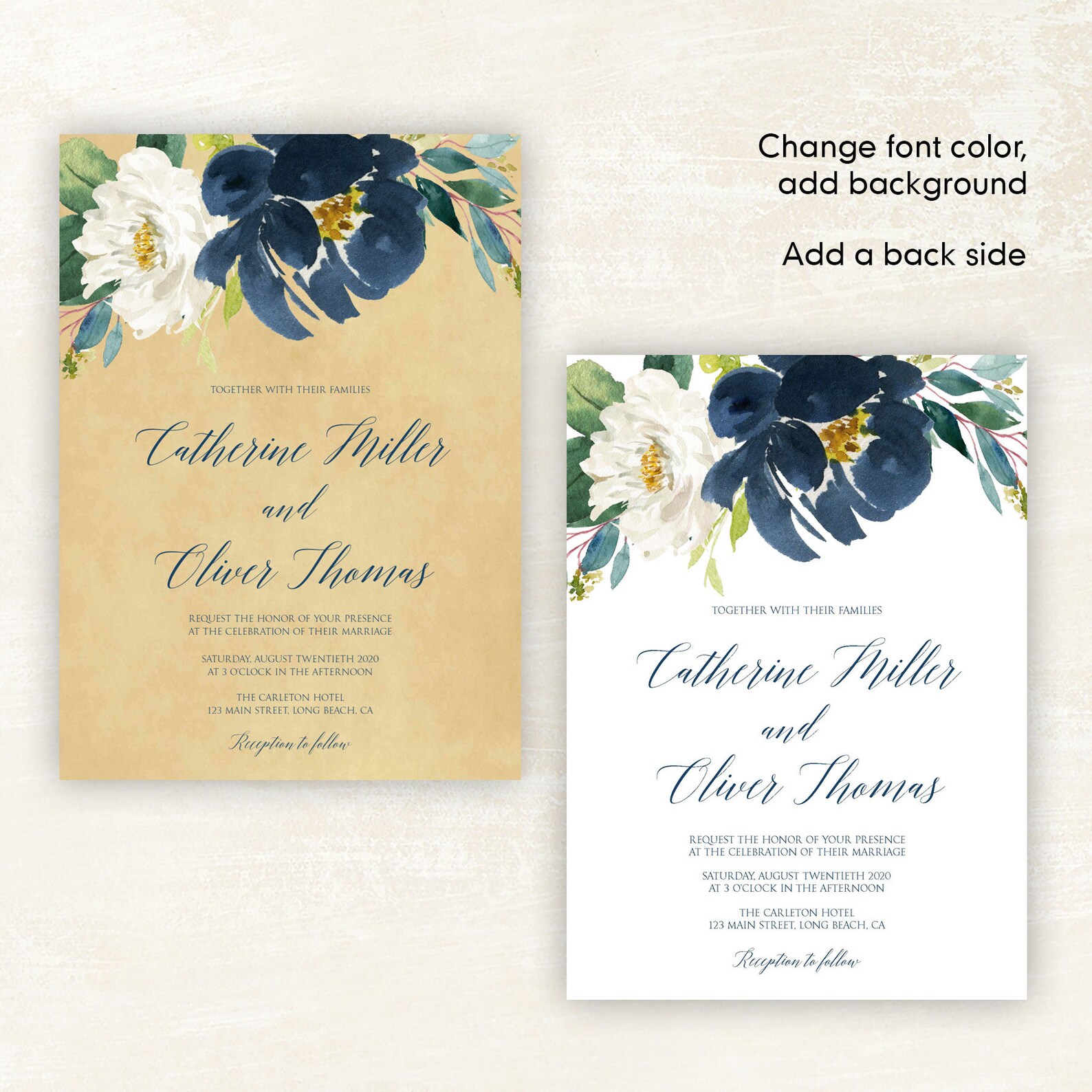 Navy Wedding Invitation Template, Navy Wedding Invite, Editable ...