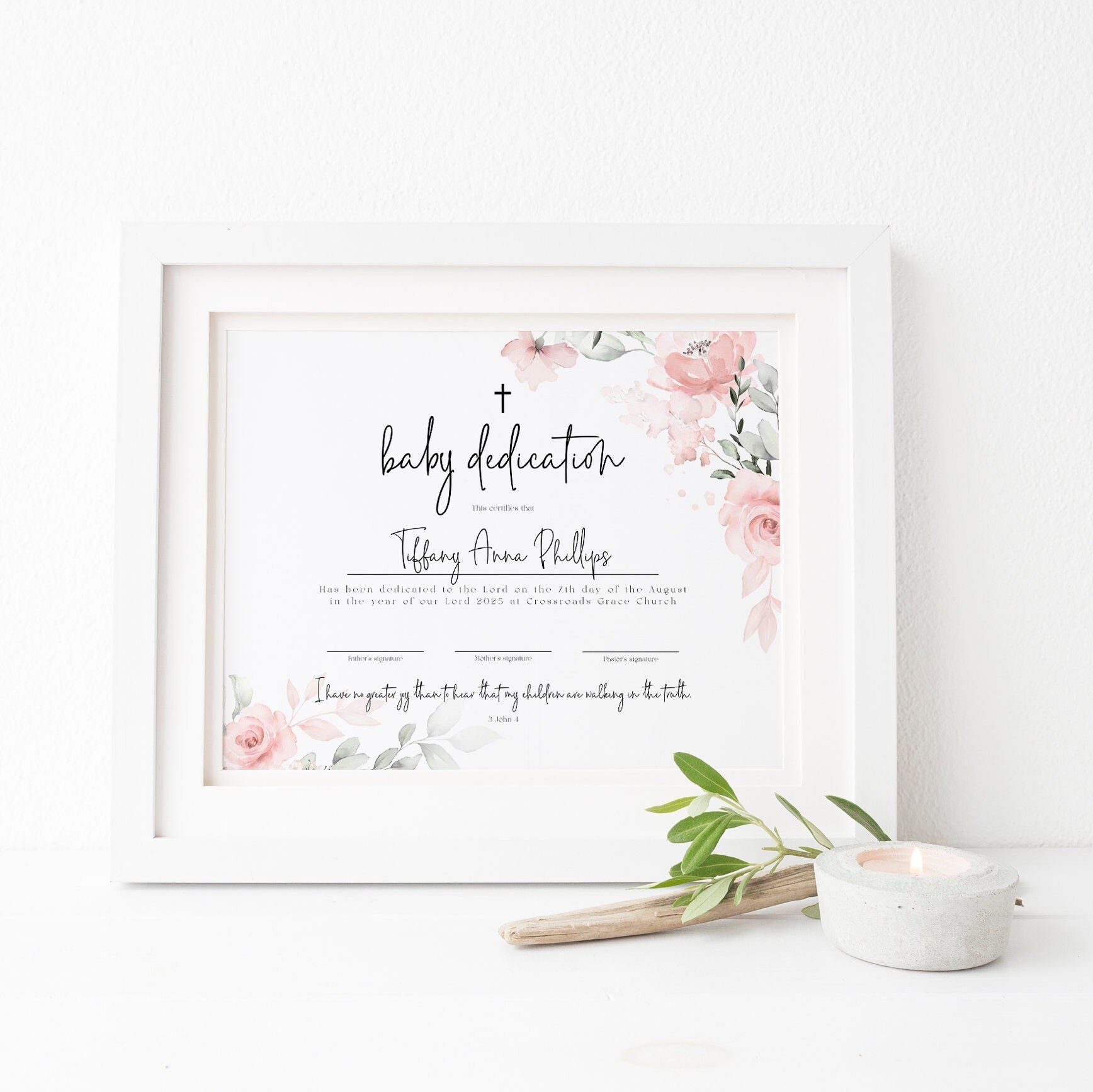 Blush Rose Baby Dedication Certificate Template, 100% Editable, Child ...