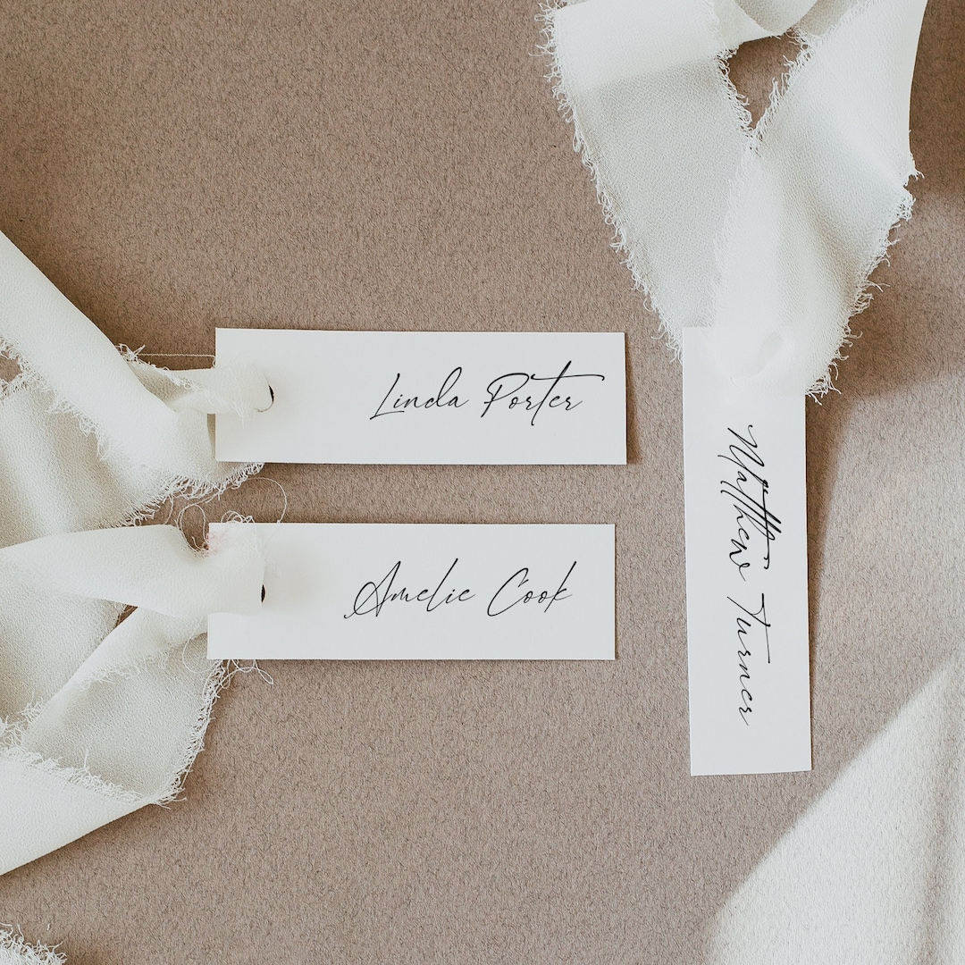 Modern Name Tag Template, Minimal Name Tag, Slim Wedding Place Card ...