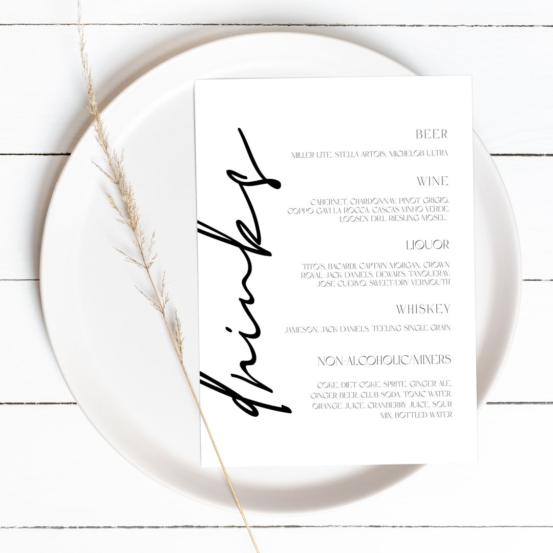 Minimalist Drinks Menu Template, Open Bar, Simple Bar Menu Card, 100% ...