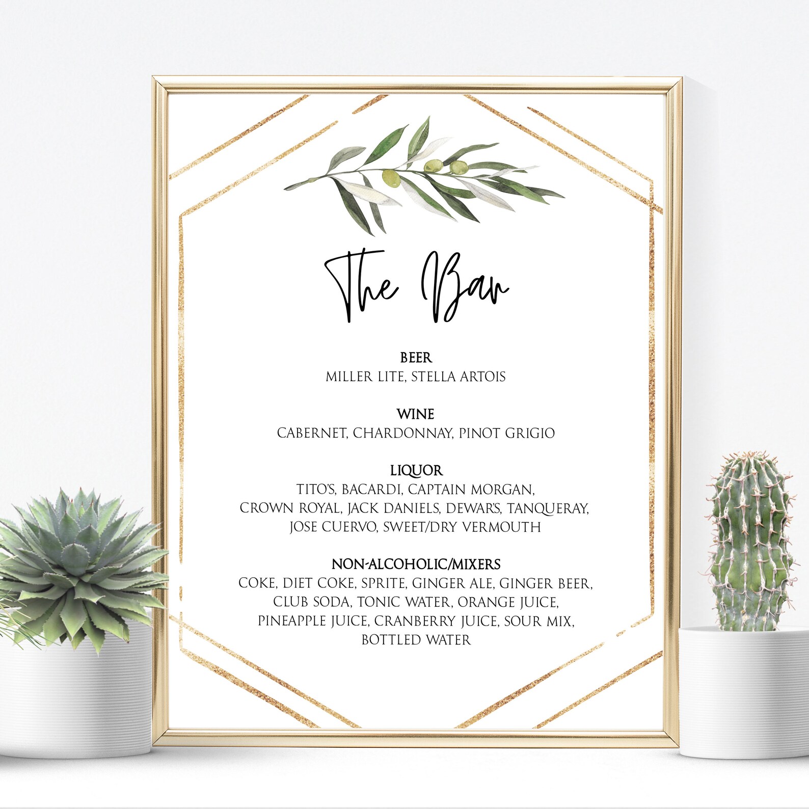 Gold Bar Menu Template Open Bar Menu 8x10 Bar Menu Greenery - Etsy
