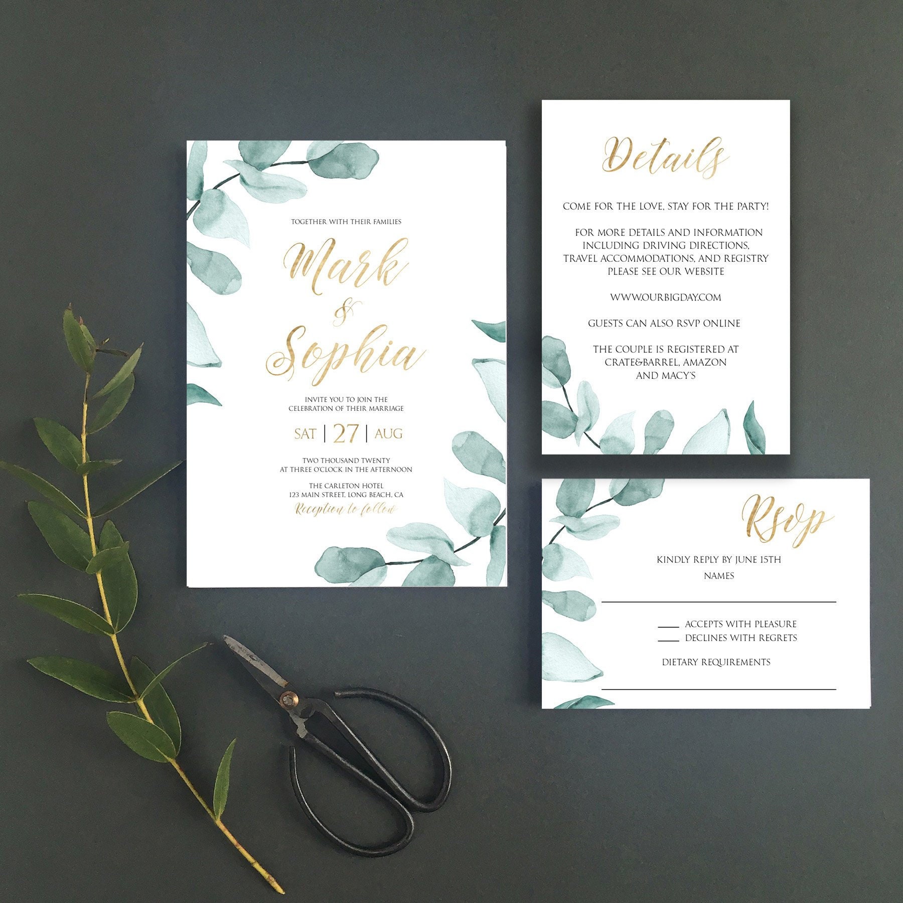 Greenery Wedding Invitation Template Printable Invitation | Etsy
