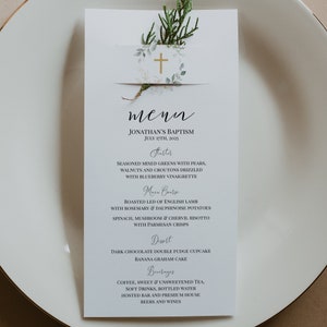 Gold Greenery Baptism Menu Template, Greenery Religious Menu Card, 100% ...
