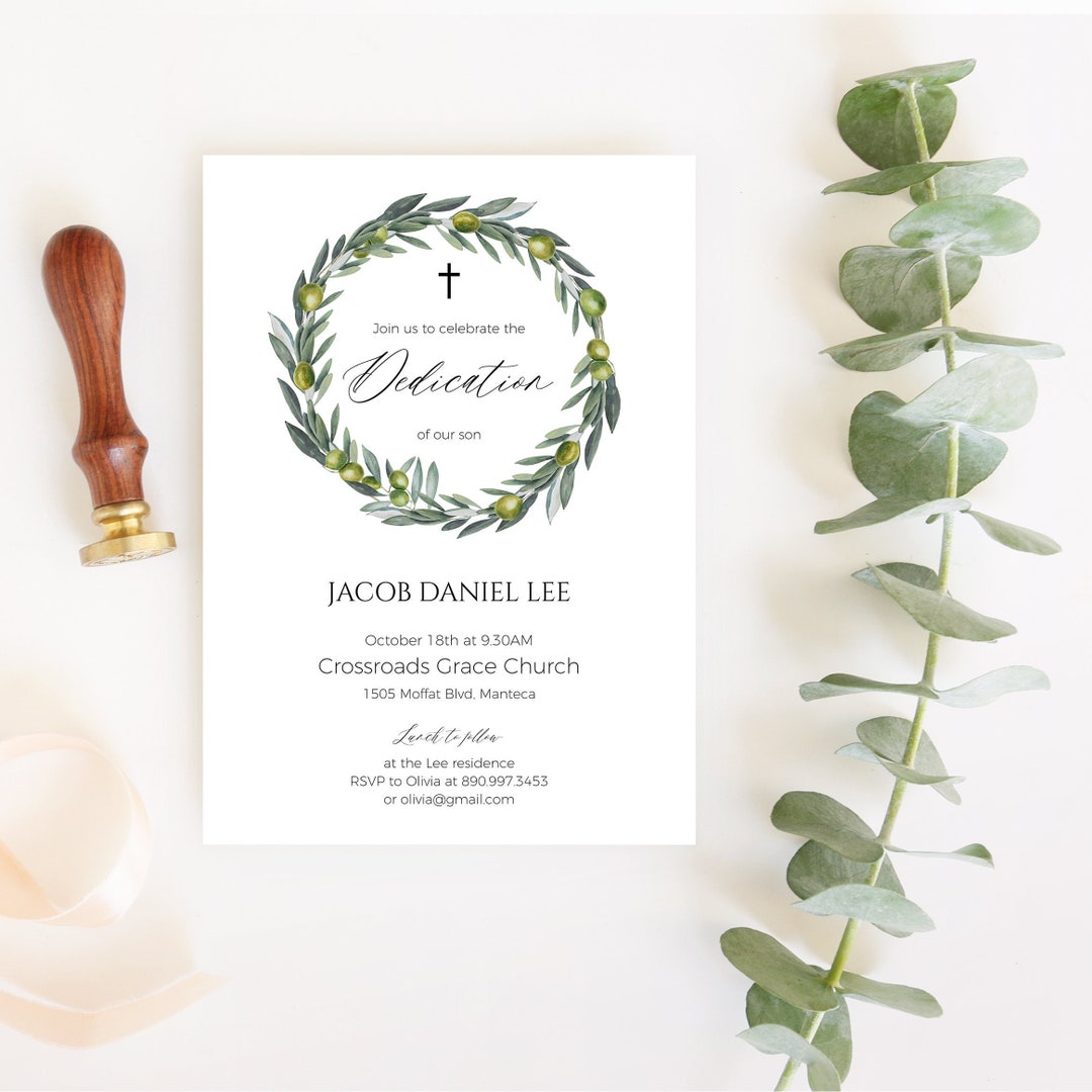 Olive Branch Dedication Invitation Template, Boy Dedication Invite ...