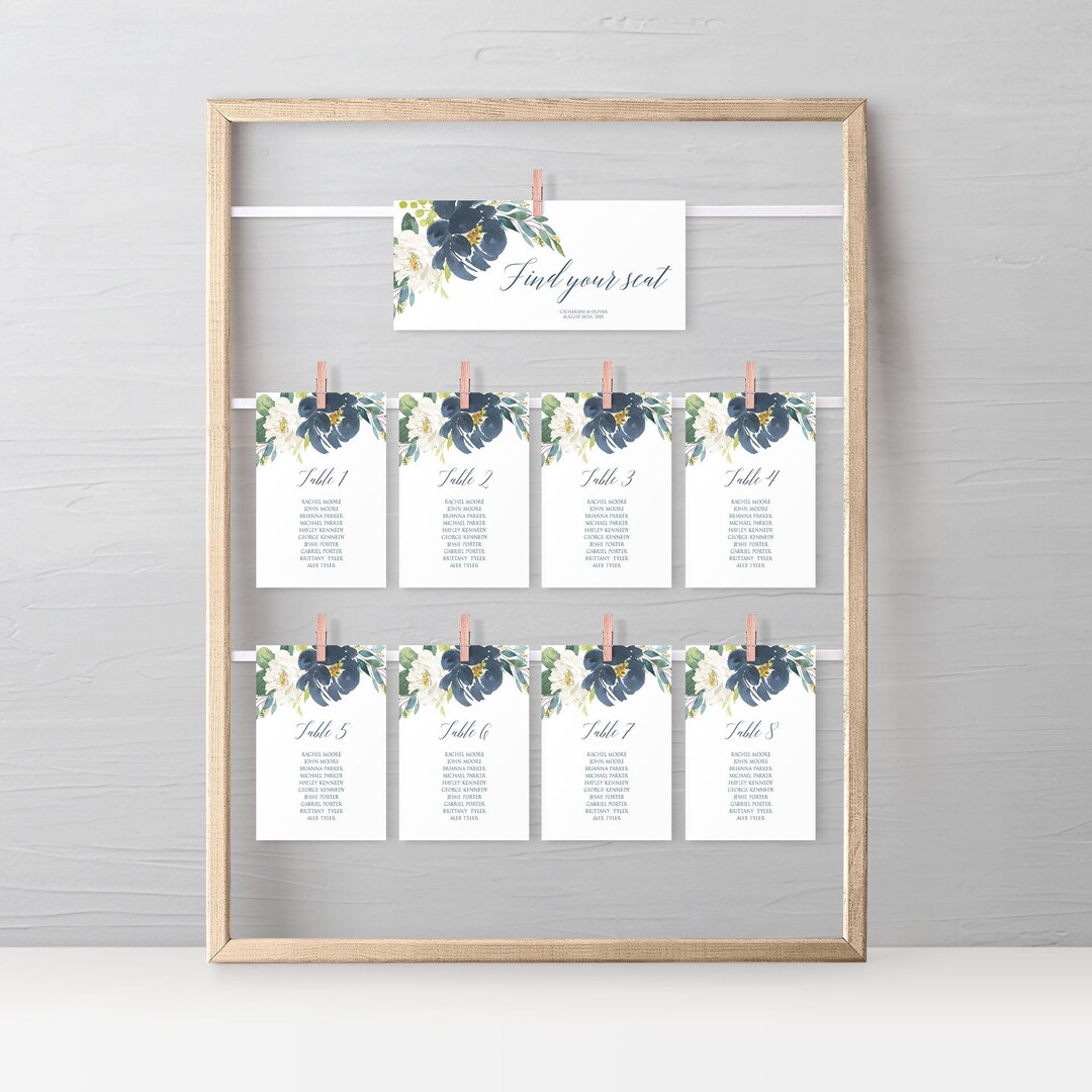 Editable Seating Table Cards , Navy Table Cards Template, Navy Seating ...