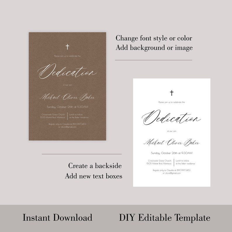 Simple Dedication Invitation Template Calligraphic Minimalist - Etsy