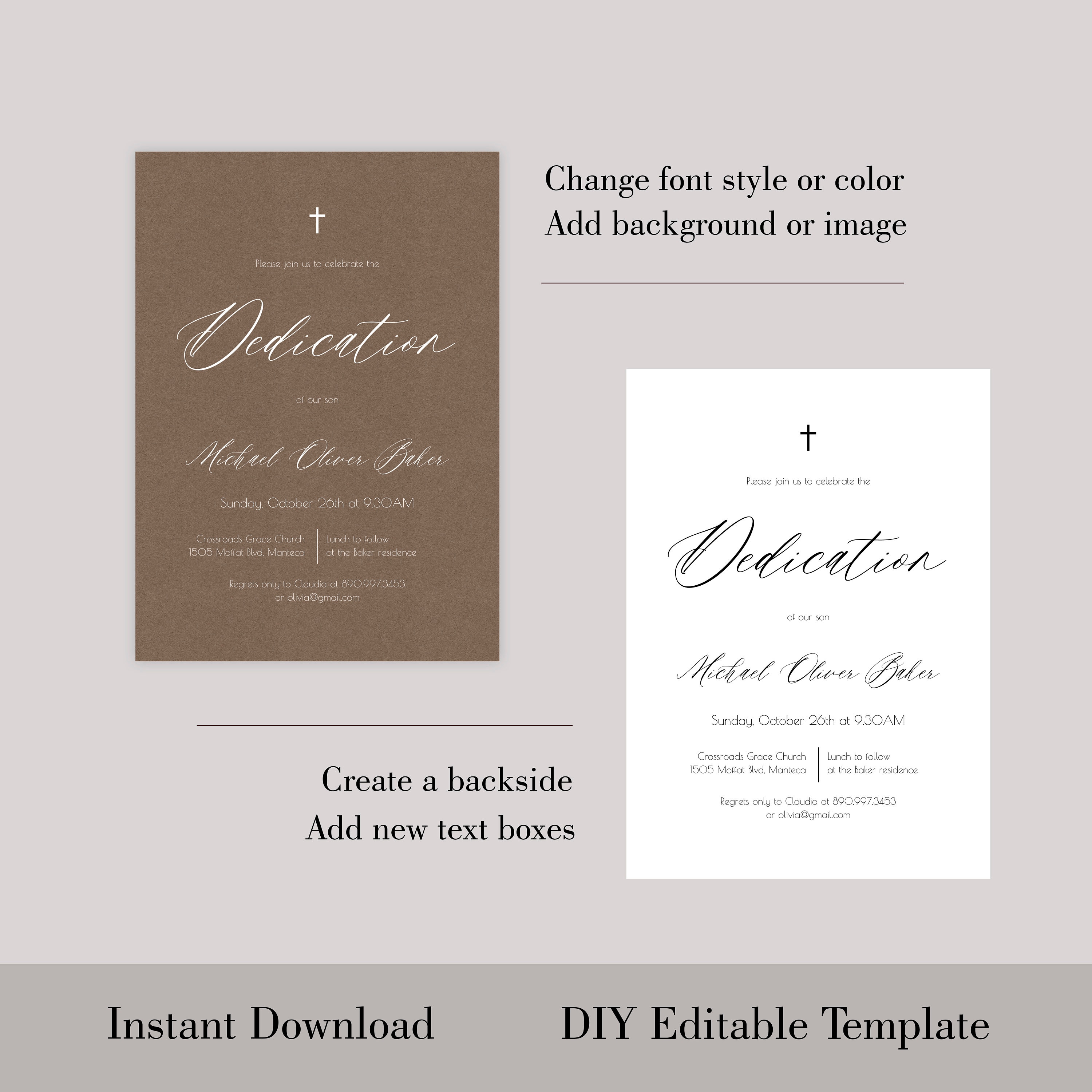 Simple Dedication Invitation Template Calligraphic Minimalist - Etsy