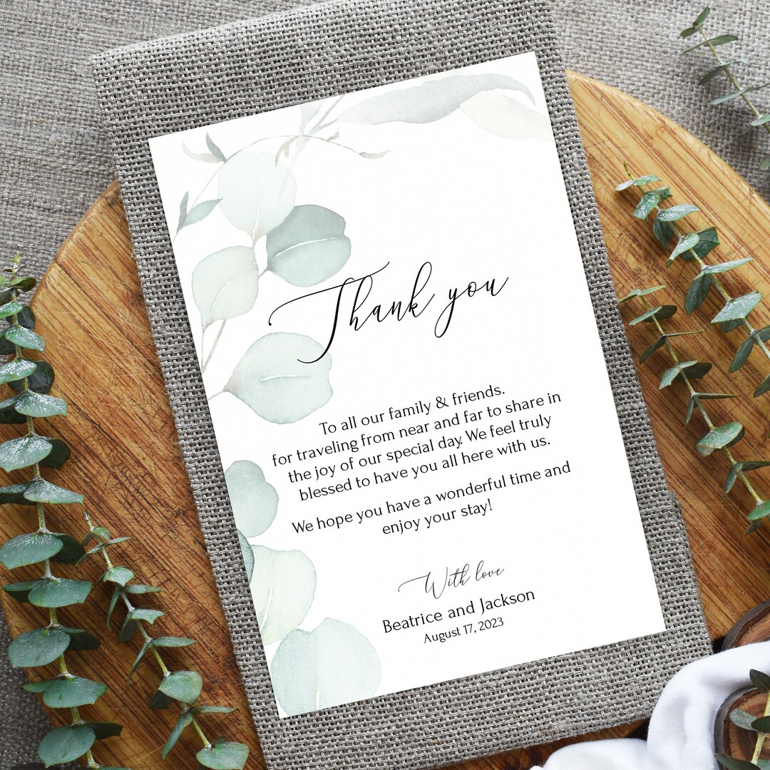 Eucalyptus Thank You Note Template, 100% Editable, Greenery Thank You ...