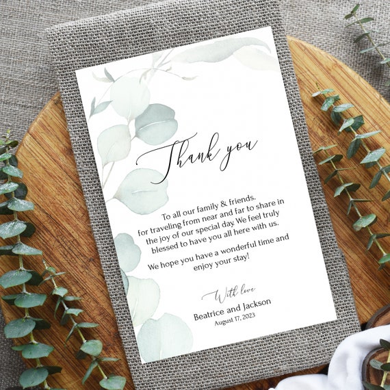 Eucalyptus Thank You Note Template 100% Editable Greenery - Etsy