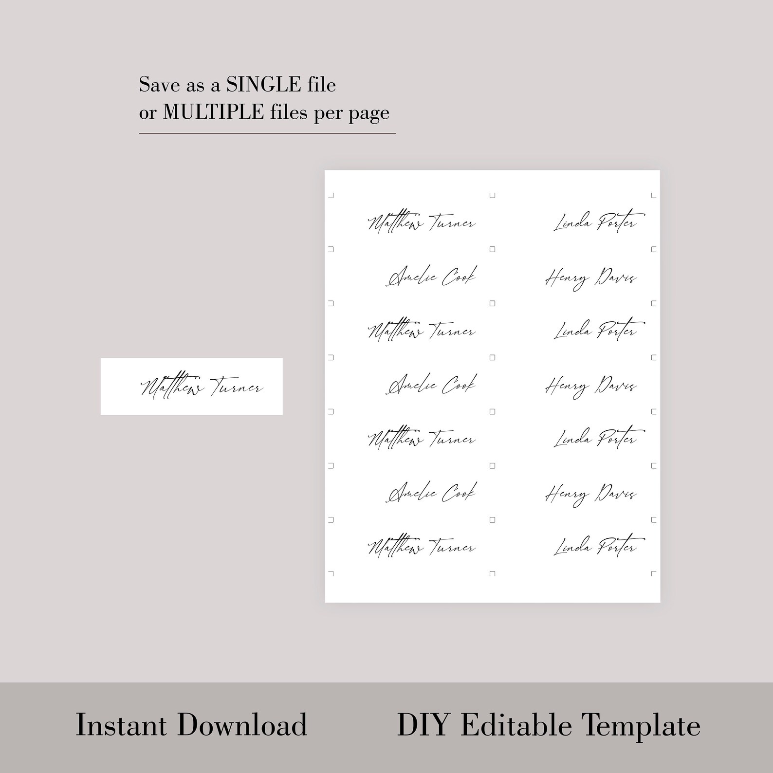 Modern Name Tag Template, Minimal Name Tag, Slim Wedding Place Card ...