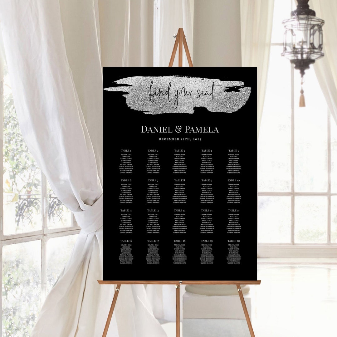 Black and Silver Wedding Seating Chart Template, 100% Editable ...