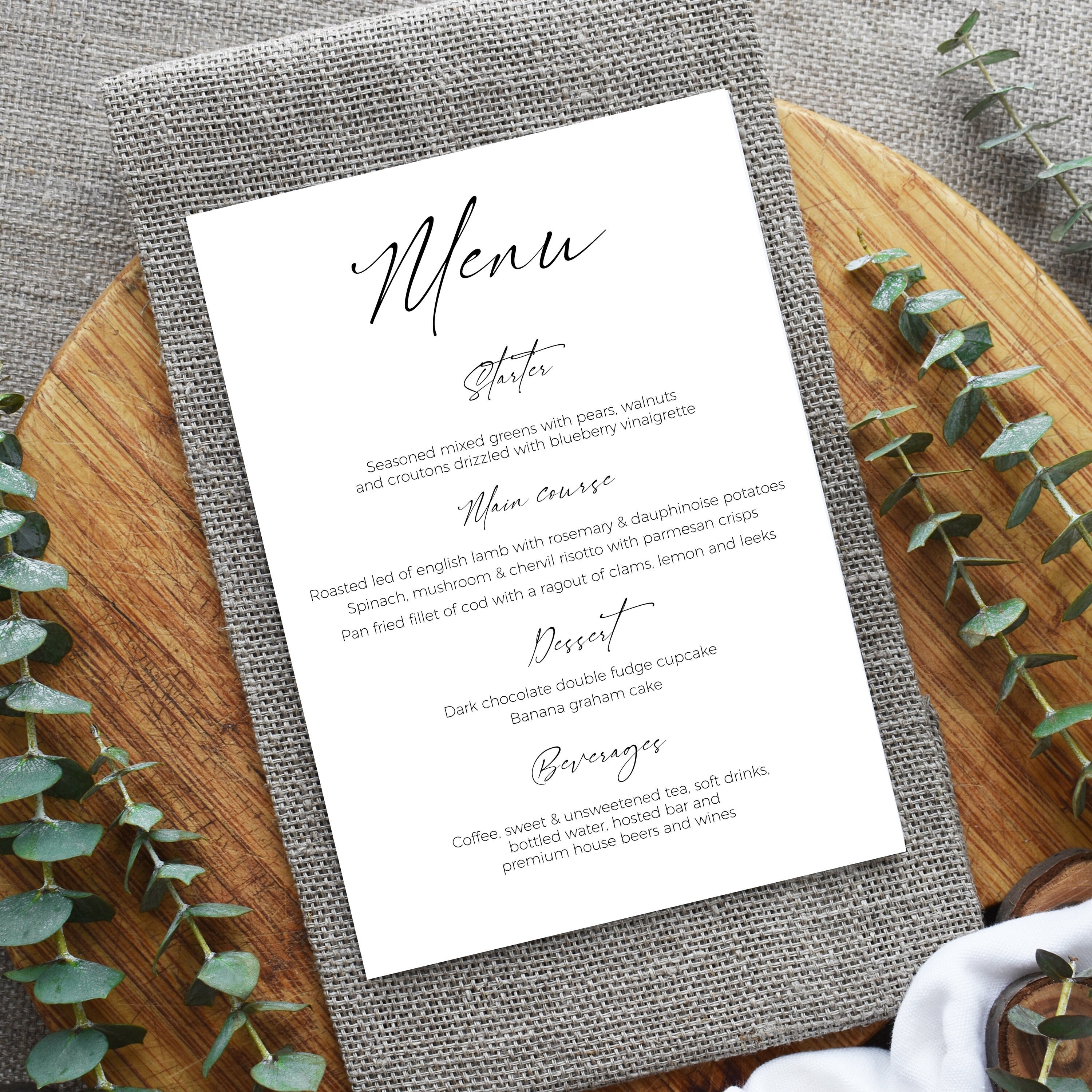 Art & Collectibles Prints P52 Printable Simple Menu Modern Menu Card ...