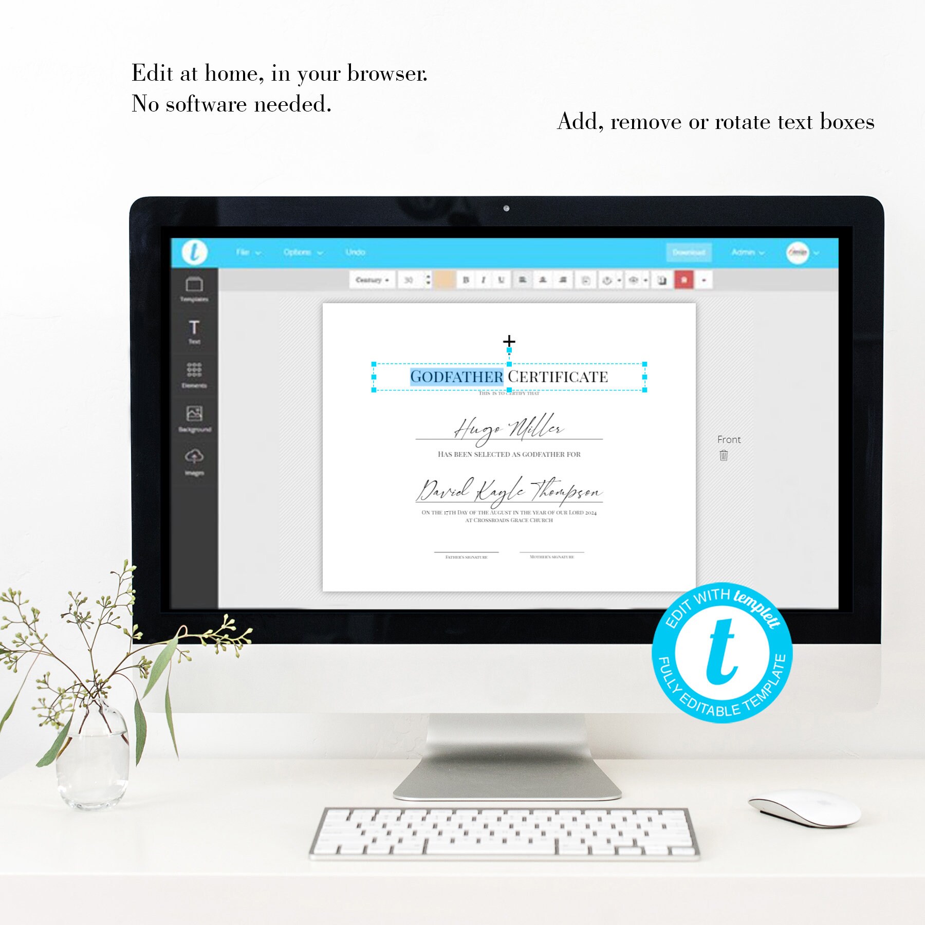 Modern Godfather Certificate Template, 100% Editable, Minimal Godmother ...