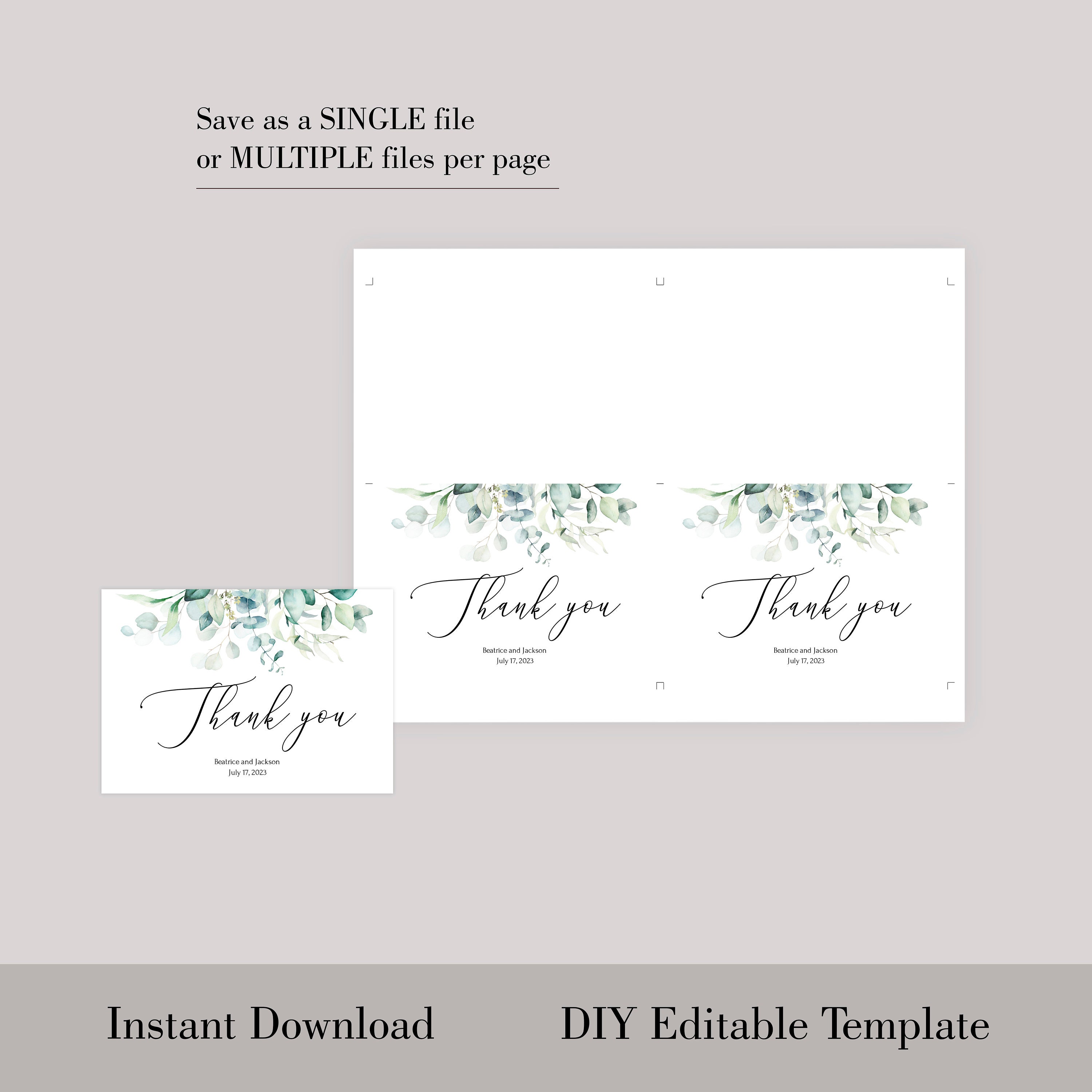 Eucalyptus Thank You Card Template 100% Editable Greenery | Etsy
