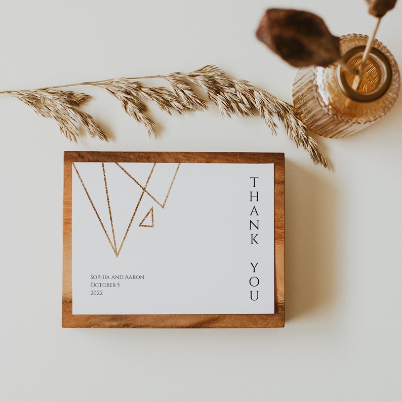 Gold Geometric Thank You Card Template Minimalist Thanks - Etsy