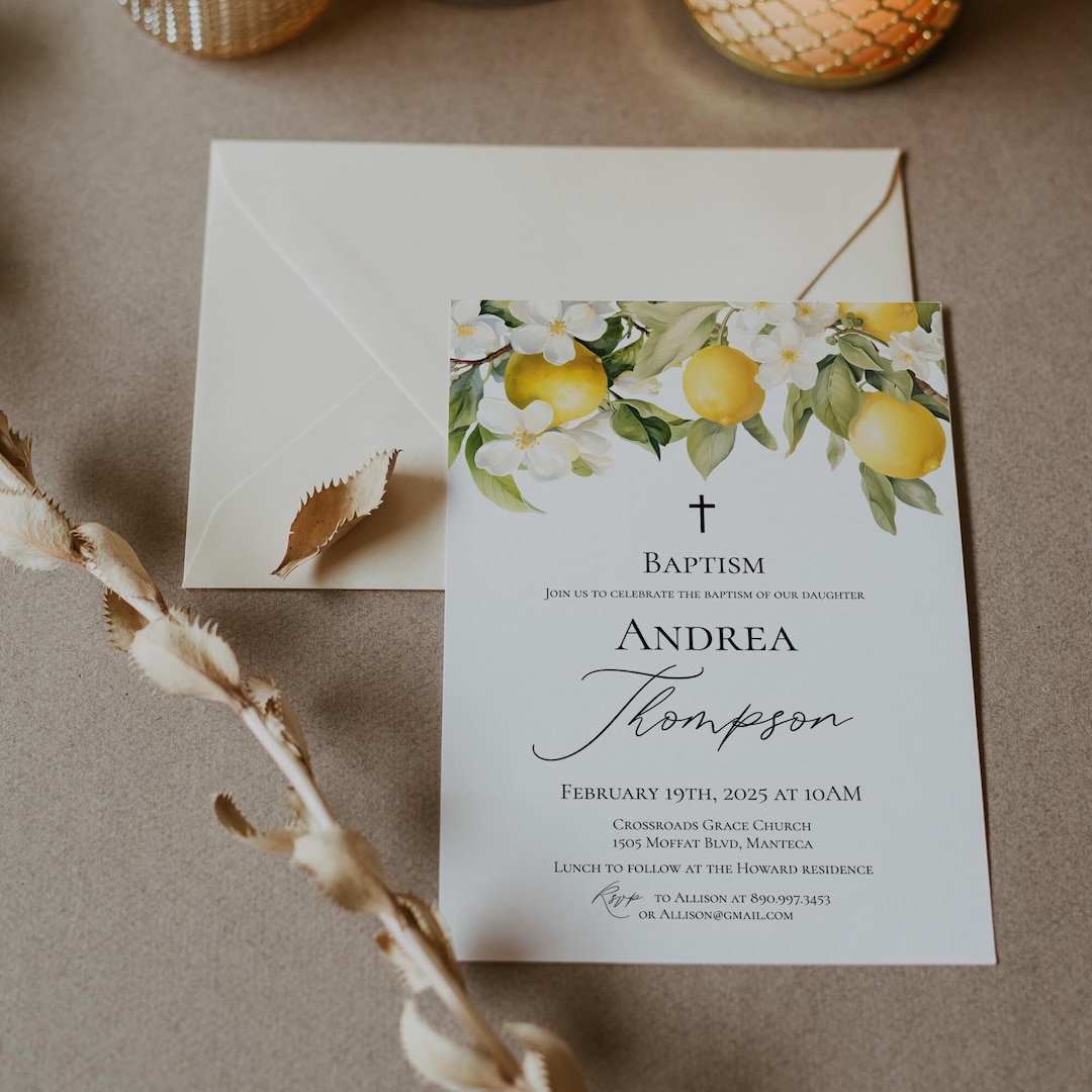 Lemon Baptism Invitation Template Download Citrus Baptism Invitation ...