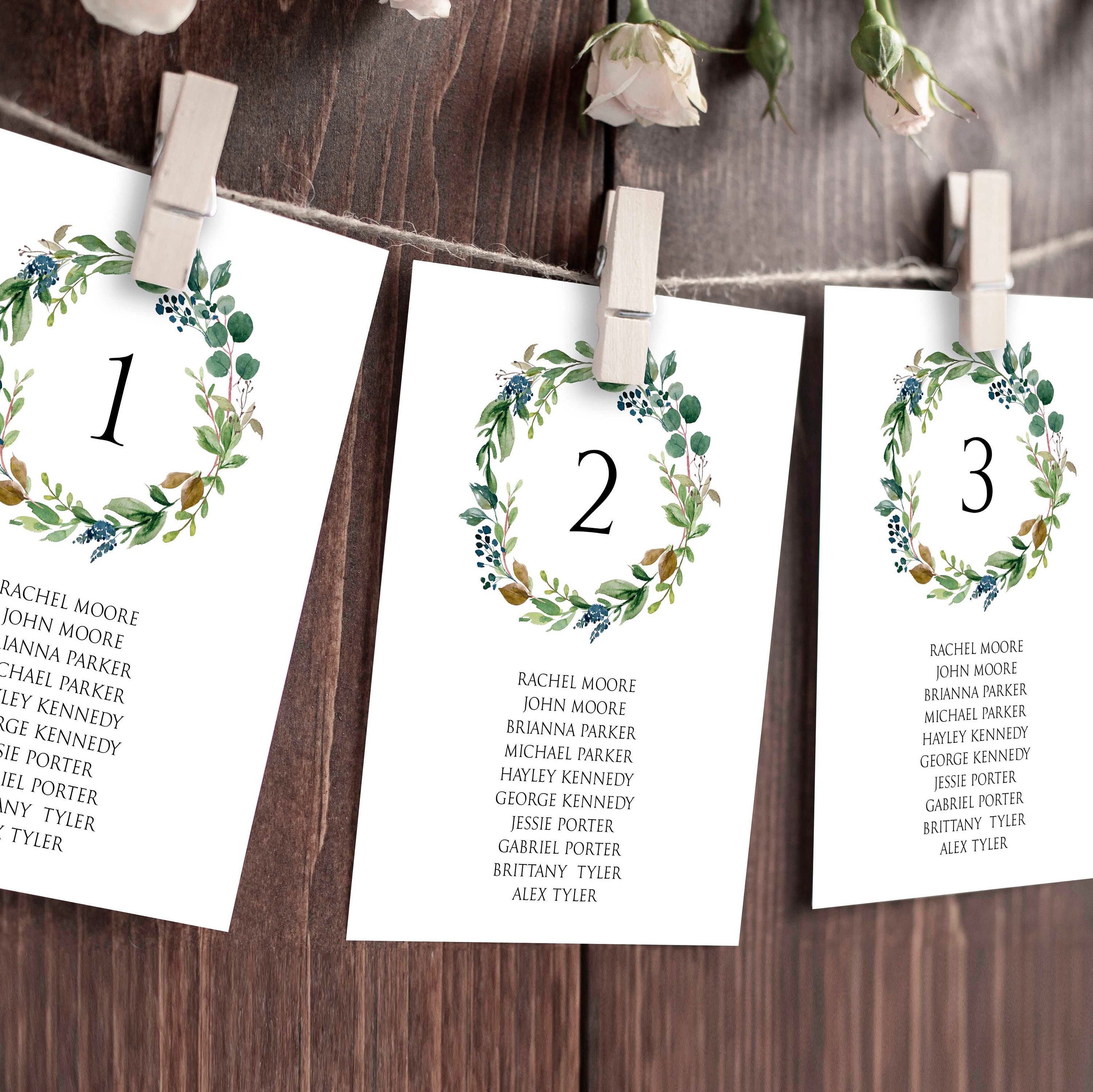 Editable Seating Chart Cards Greenery Table Numbers Template | Etsy
