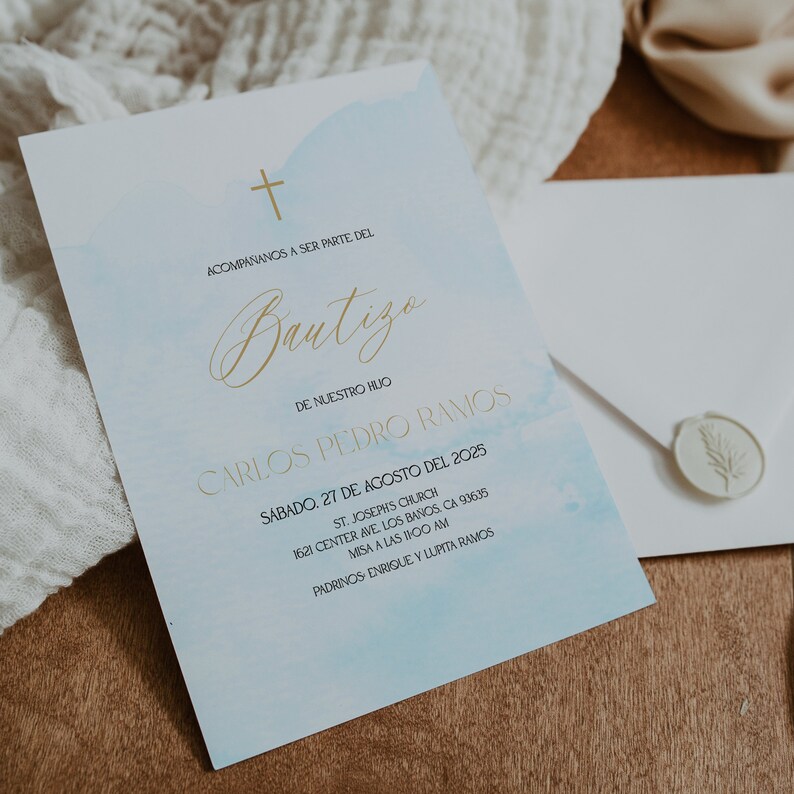 Invitacion De Bautizo Azul Claro Bautizo Invitation in - Etsy