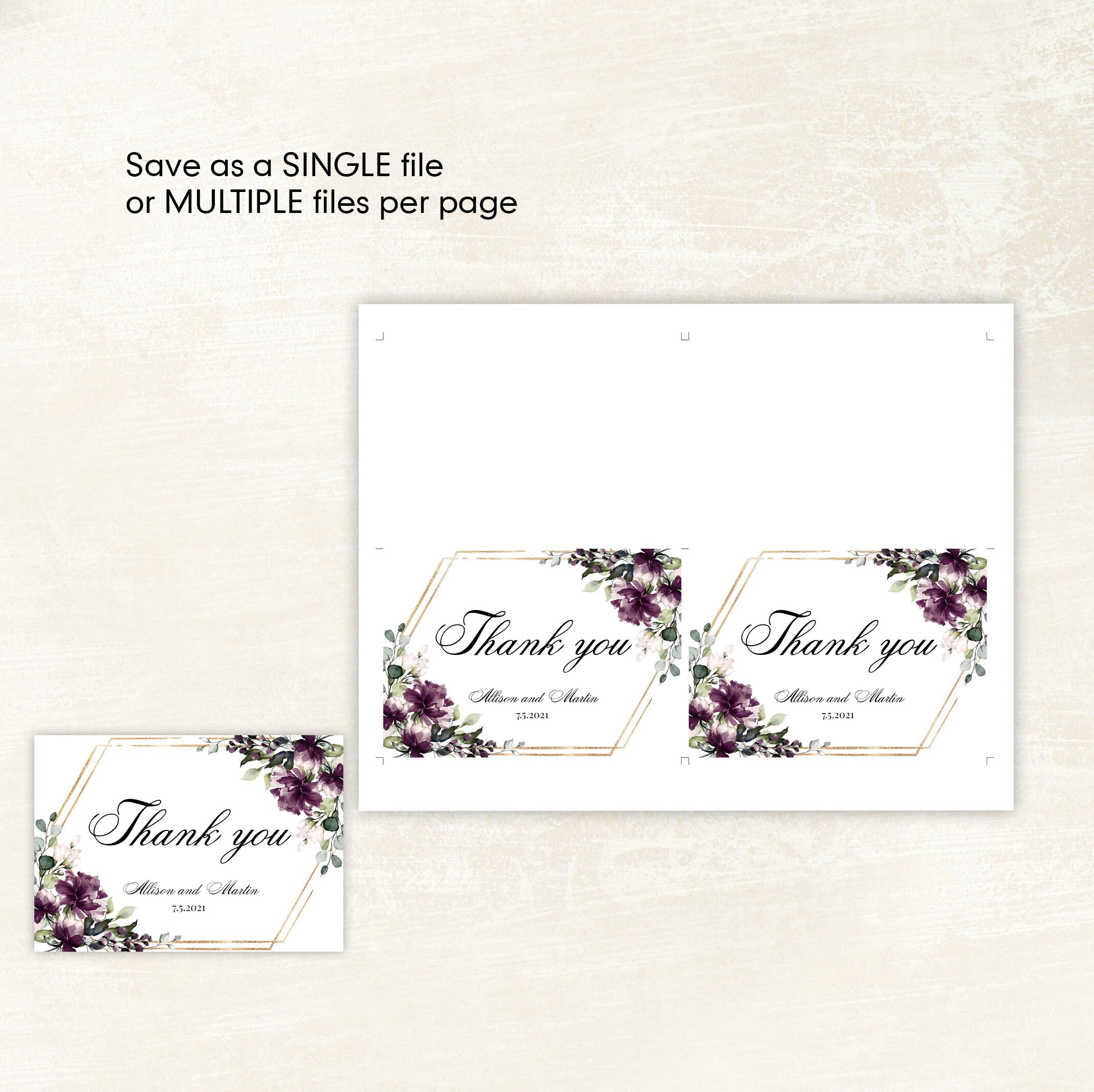 Purple Thank You Card Thank You Card Templett Editable Thank | Etsy