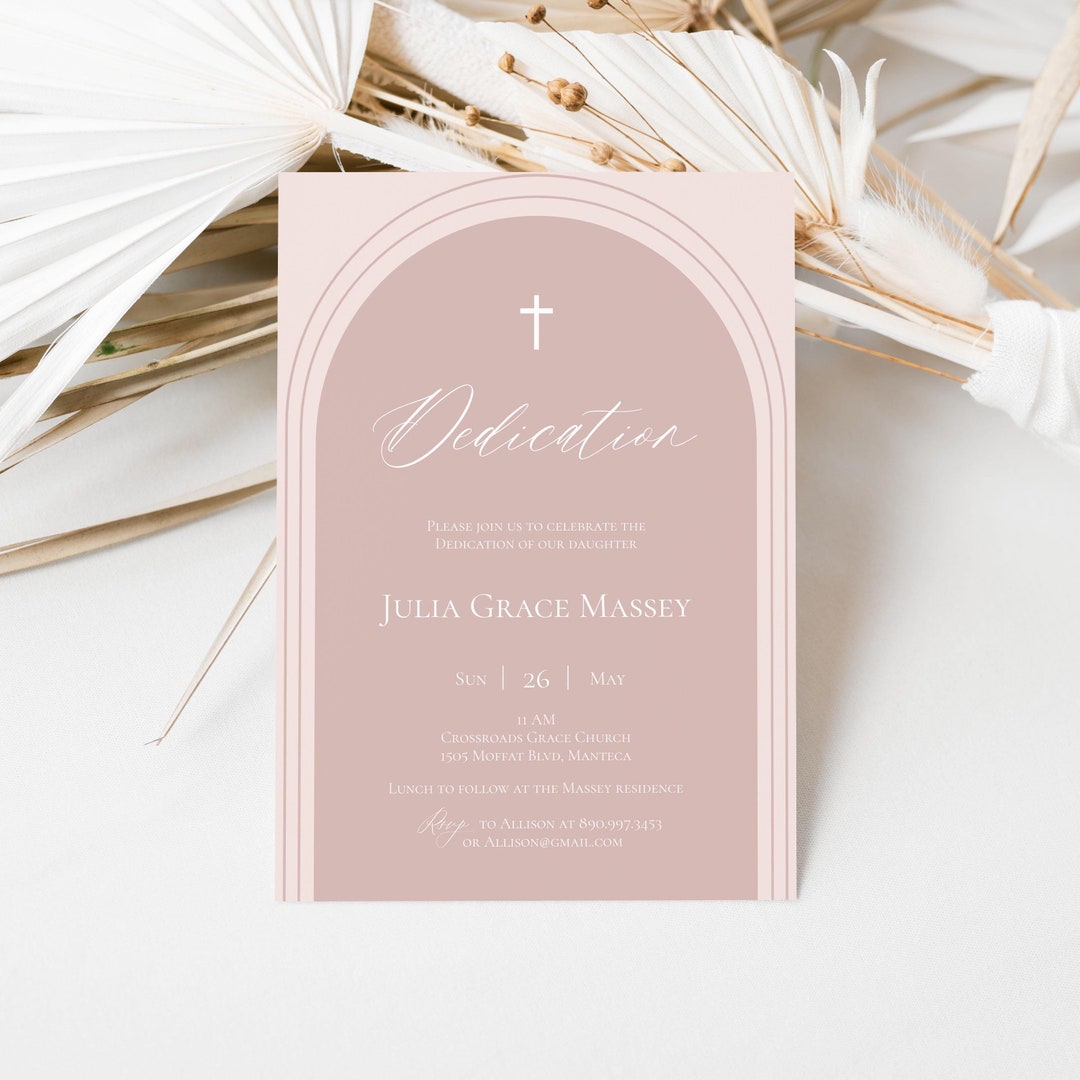 Pink Dedication Invitation Template Dedication With Arch Religious ...