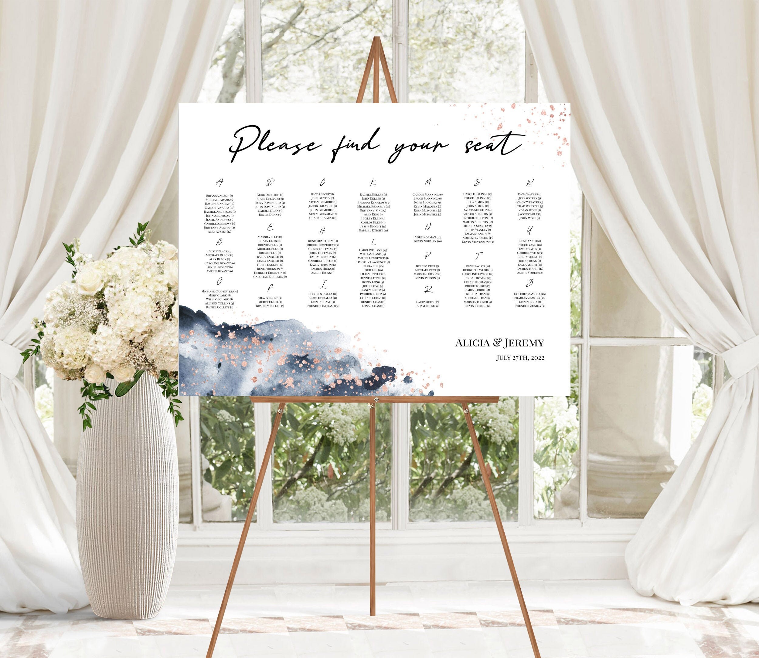 Navy Alphabetical Seating Chart Template Navy Seating 100% - Etsy